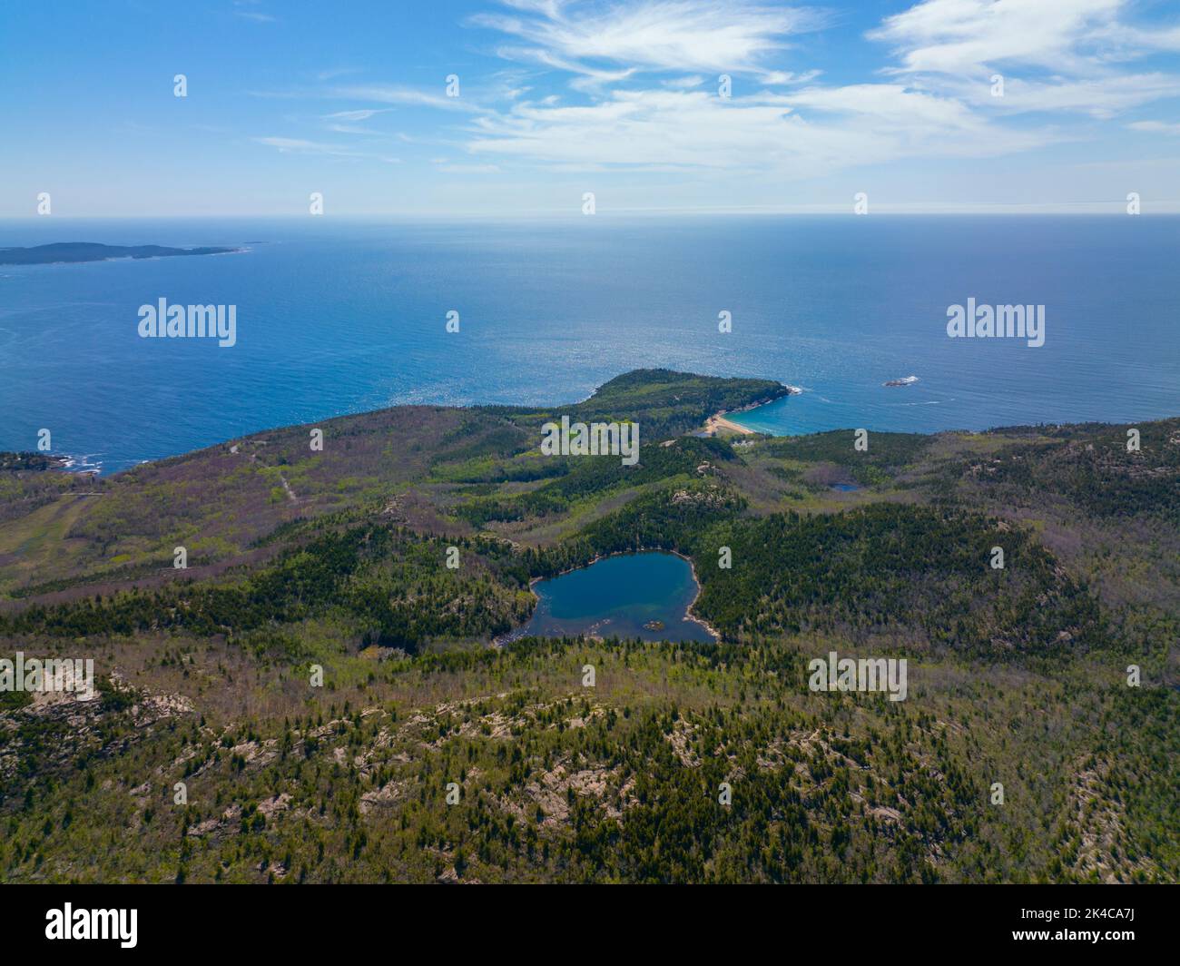 Acadia National Park aerial view including Frenchman Bay on Mt Desert ...
