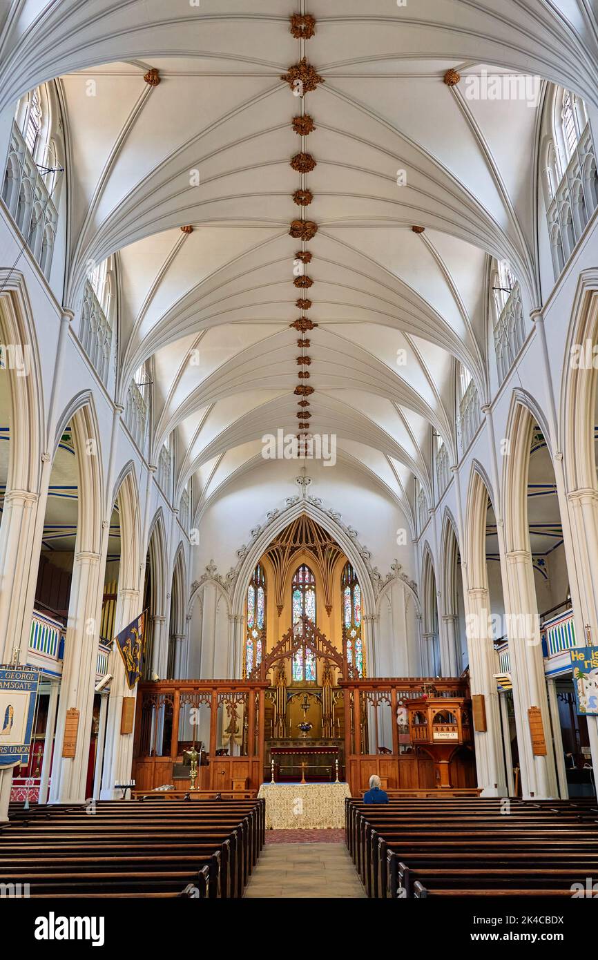 A vertical of the nave and ceiling of St George's Church in Ramsgate ...