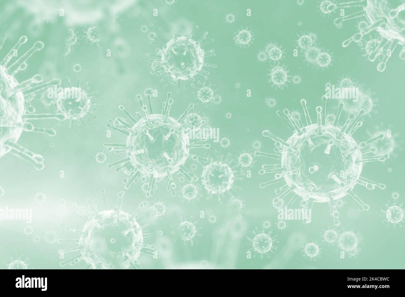 Abstract illustration of covid-19 cells against green background ...