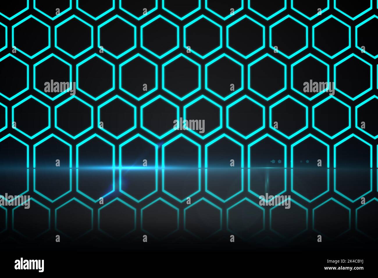 Abstract illustration of green neon geometrical hexagonal shapes ...