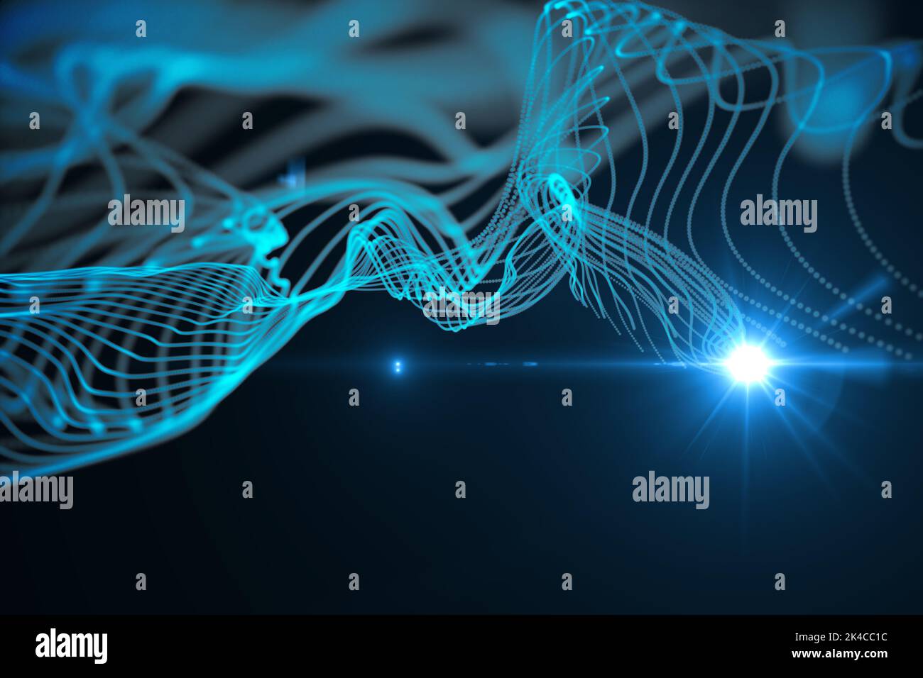 Abstract illustration of glowing blue digital wave and spot of light ...