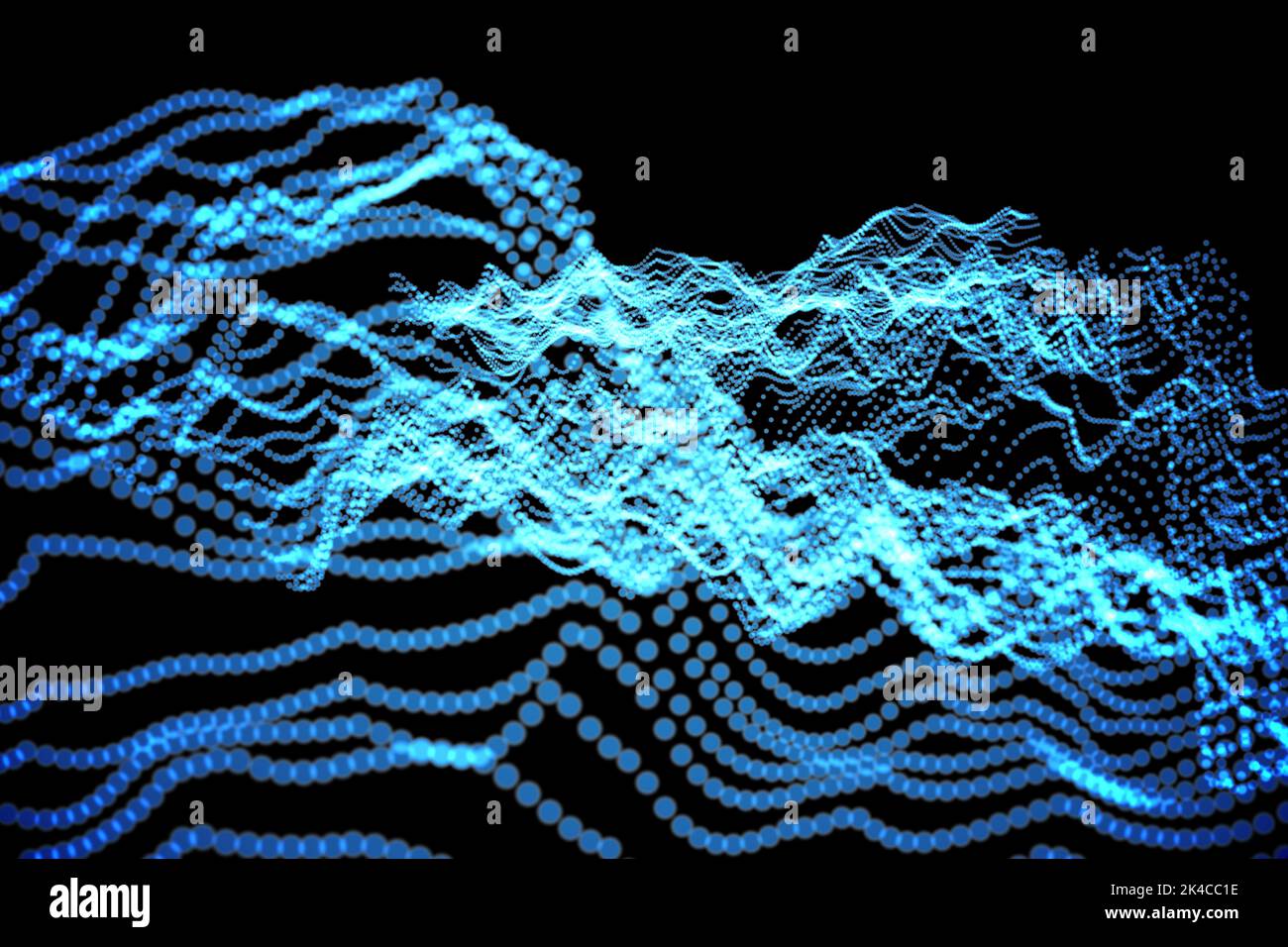Abstract illustration of glowing blue digital wave against black ...