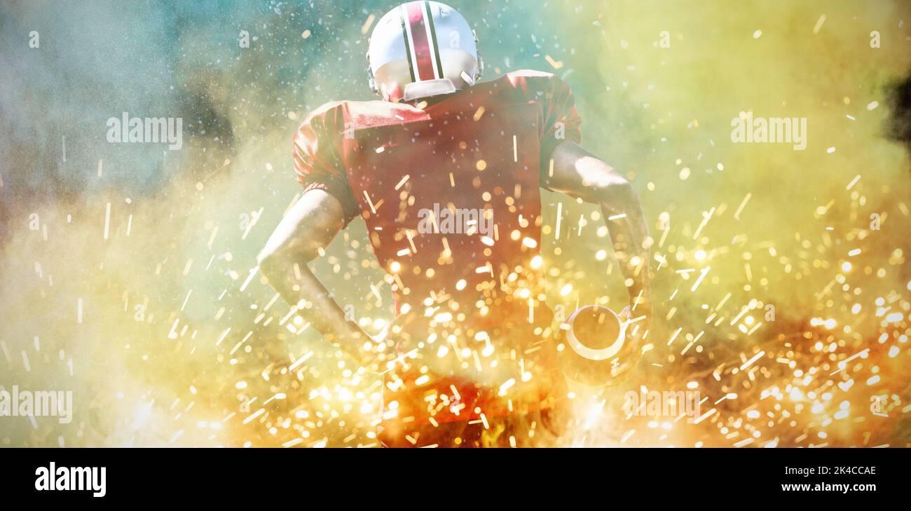 American Football Player against splashing of powder Stock Photo - Alamy