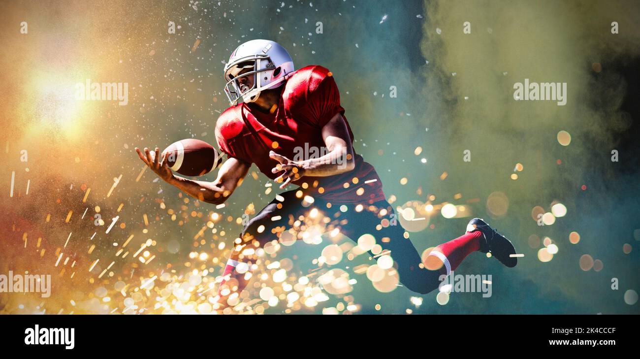 American Football Player against splashing of powder Stock Photo - Alamy