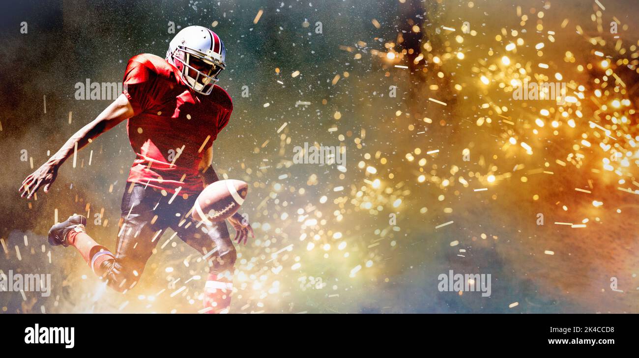 American Football Player against splashing of powder Stock Photo - Alamy