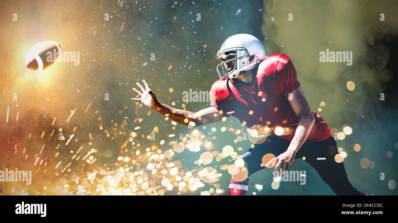 American Football Player against splashing of powder Stock Photo - Alamy