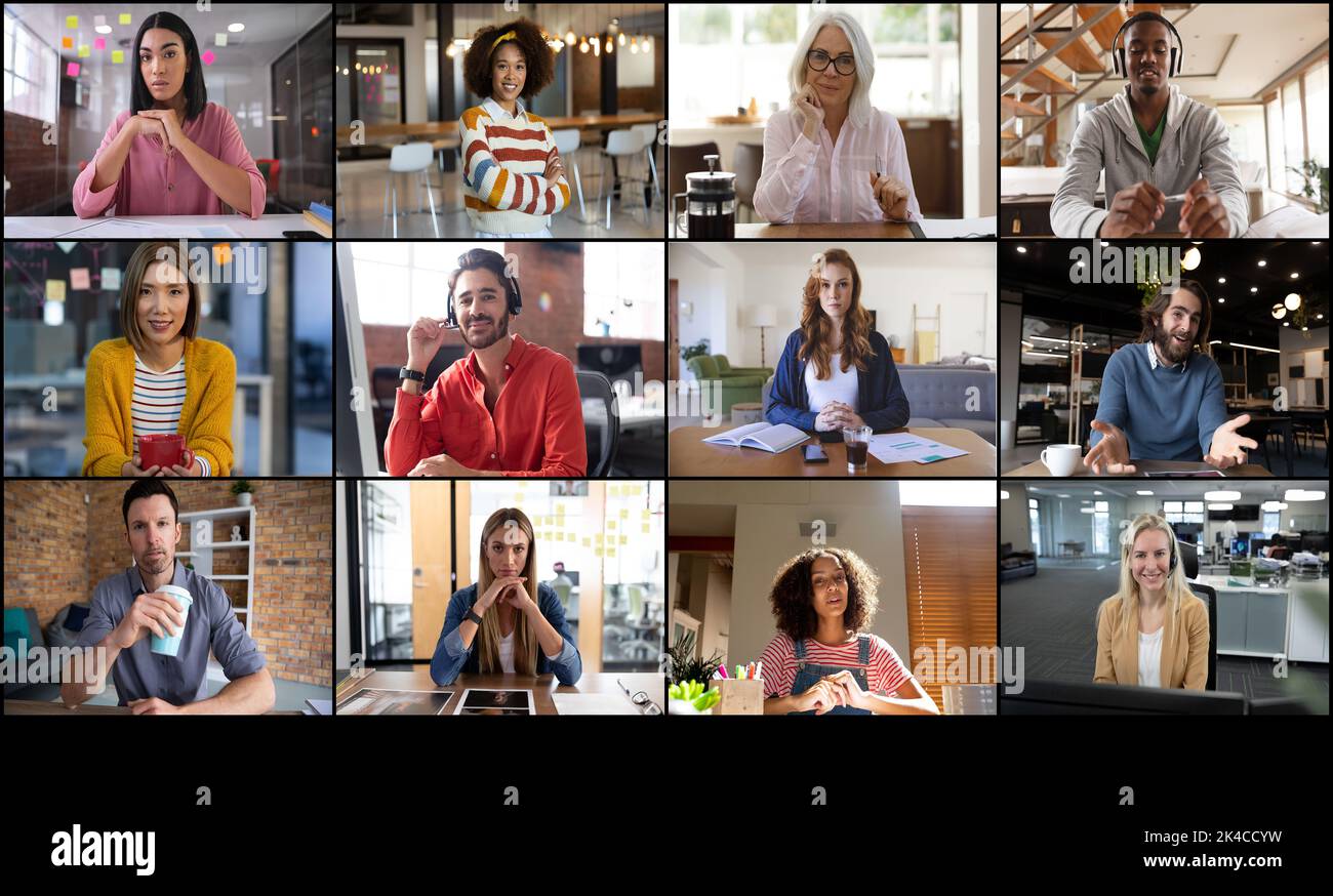 Video call interface with twelve diverse male and female work ...