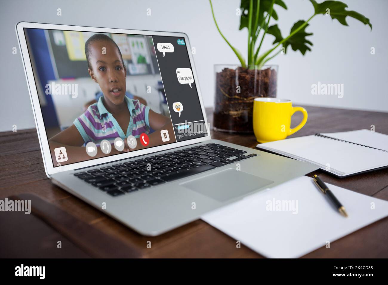 African american elementary school pupil during class on laptop screen ...