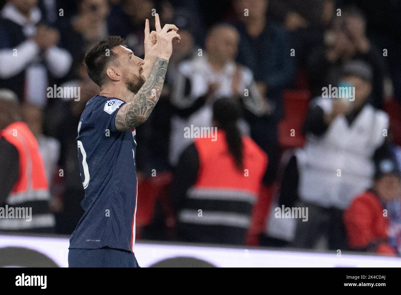 Lionel Messi of PSG celebrates his goal during the Ligue 1 Uber Eats ...