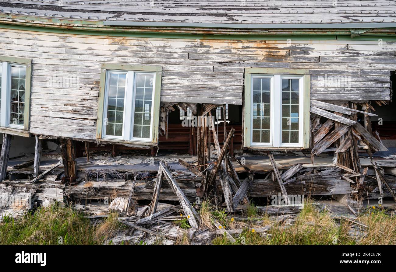 The decaying facade and windows of the historic Bering Hill Chapel on ...