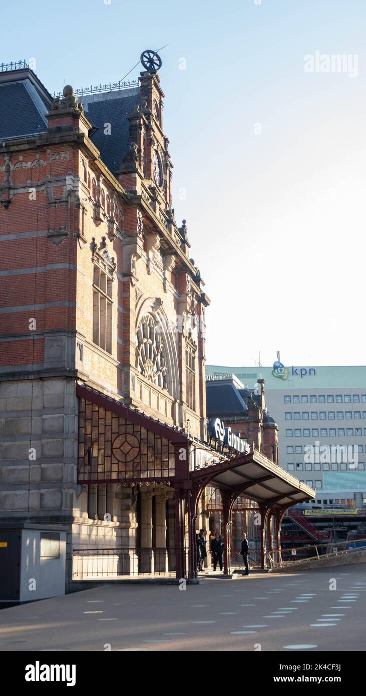 A vertical shot of the beautiful architecture of the Groningen station ...