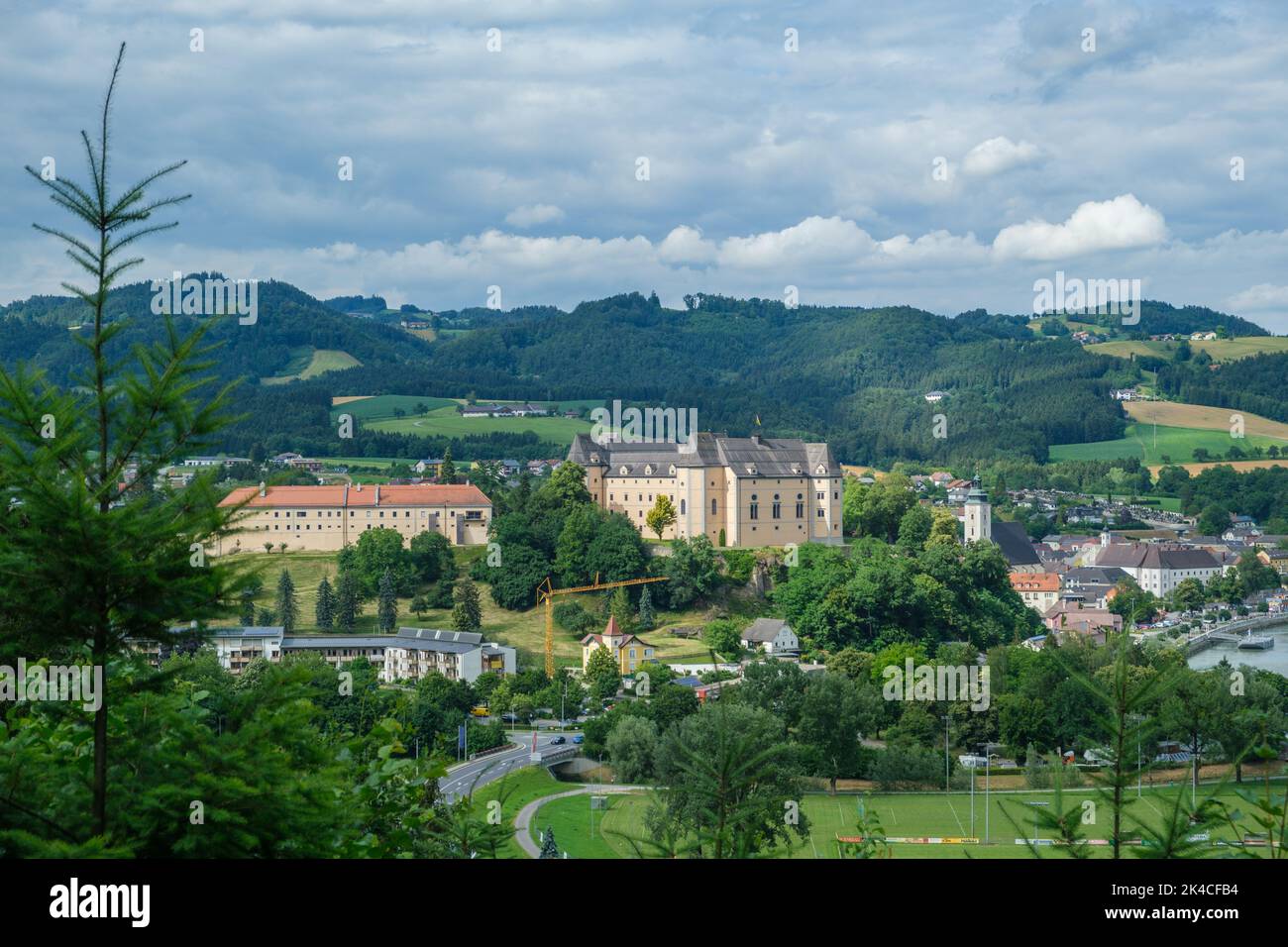 A scenic shot of the district of Grein in Austria from the Schlosserweg ...