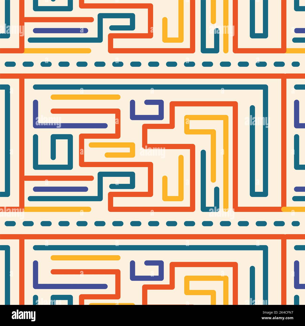 Yellow, red, blue and green lines on pale yellow background. colour and ...