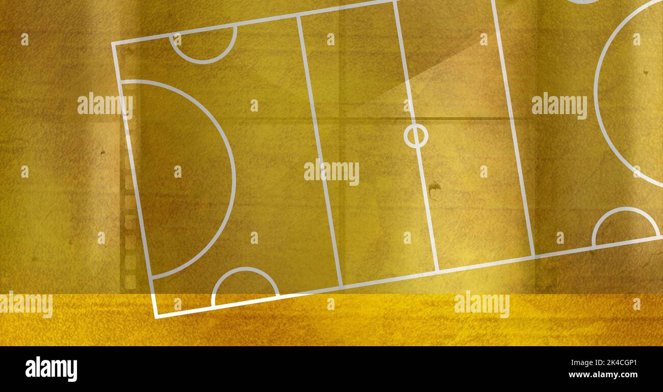 Composition of white line basketball court grid overhead view over ...
