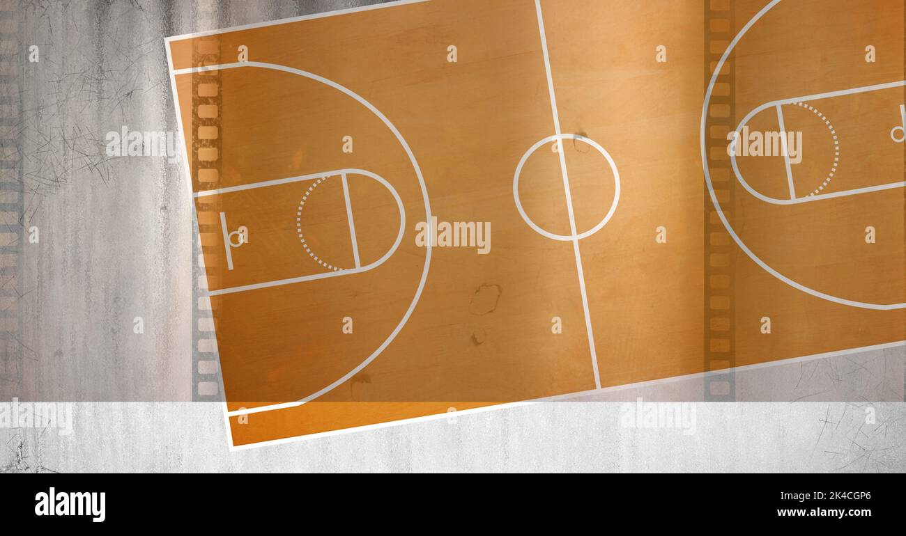 Composition of brown basketball court overhead view over textured ...