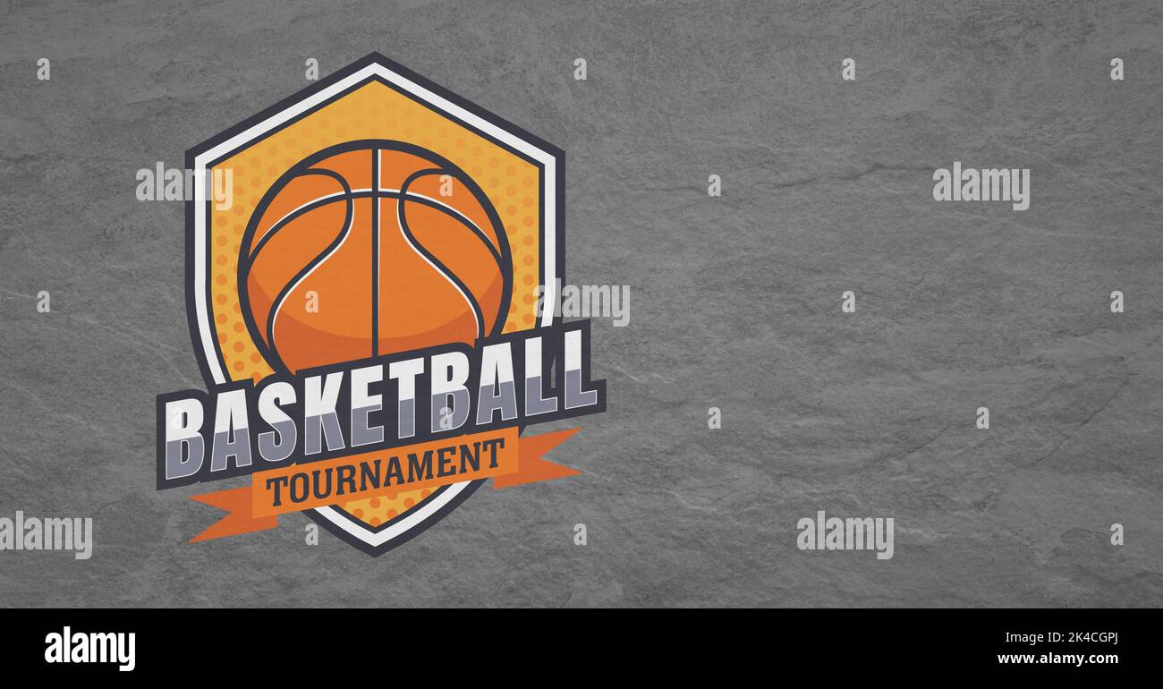 Composition of orange, white and black basketball tournament shield ...