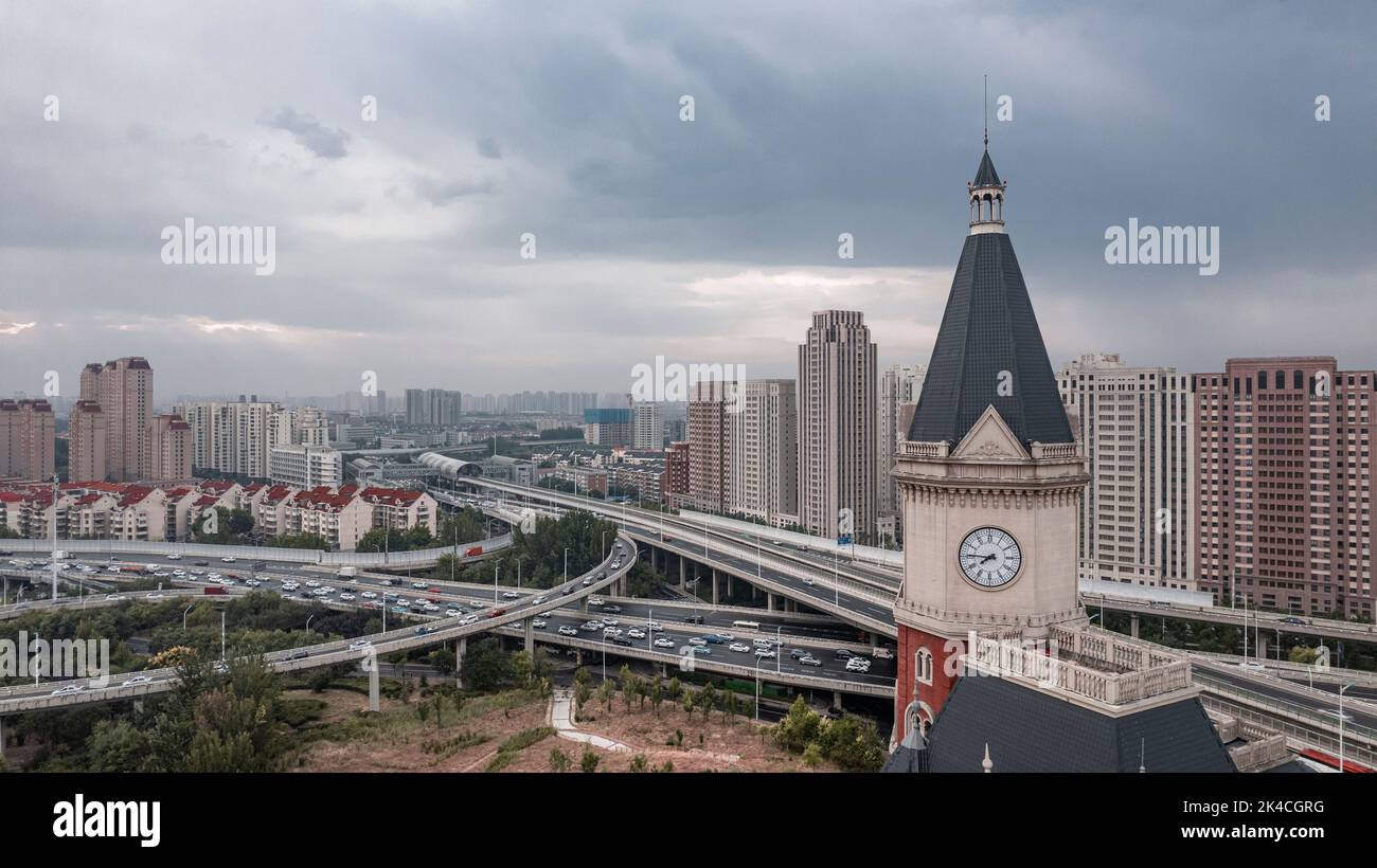 Aerial photos of Haijin Bridge and Fumin Bridge along the Haihe River ...