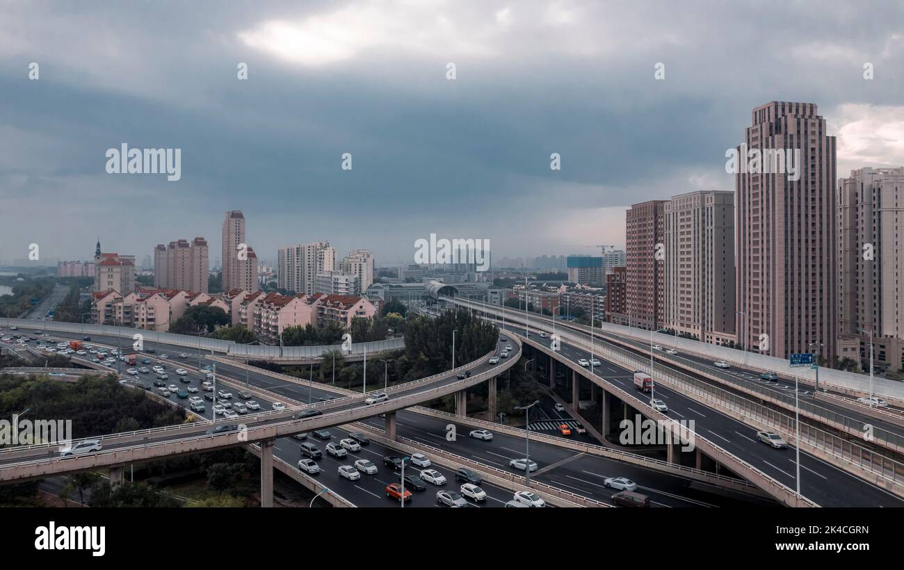 Aerial photos of Haijin Bridge and Fumin Bridge along the Haihe River ...
