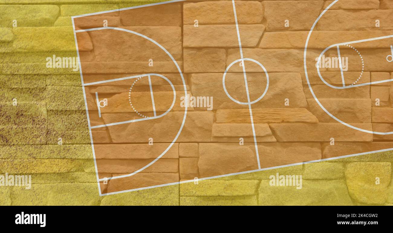 Composition of basketball court over yellow grunge distressed ...