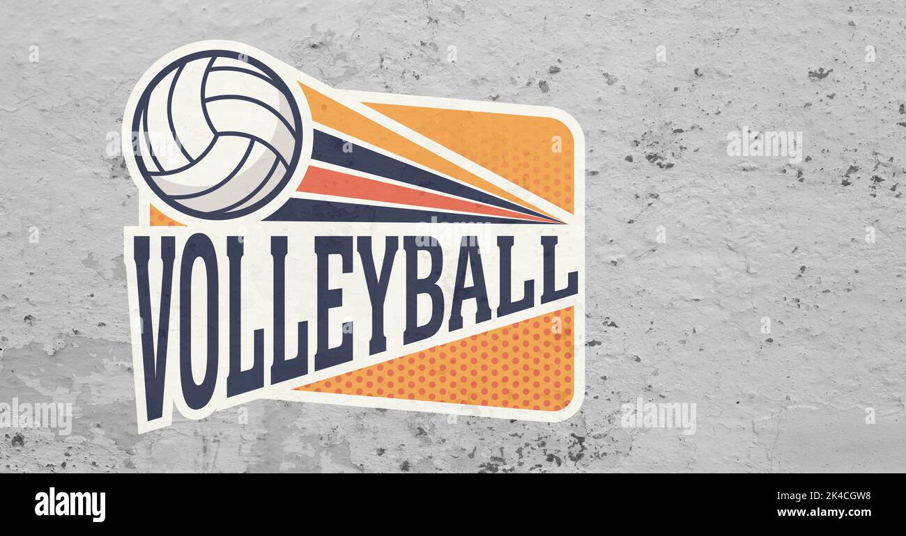 Composition of orange, white and black volleyball logo design with ball ...