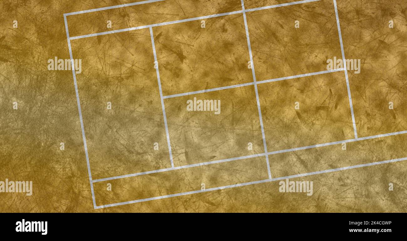 Composition of whites ports court grid overhead view over textured wood ...