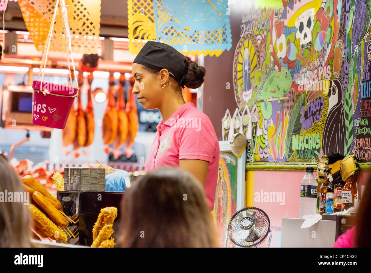 Barcelona, Spain - July 27, 2022: Burrito stand at the Boqueria market ...