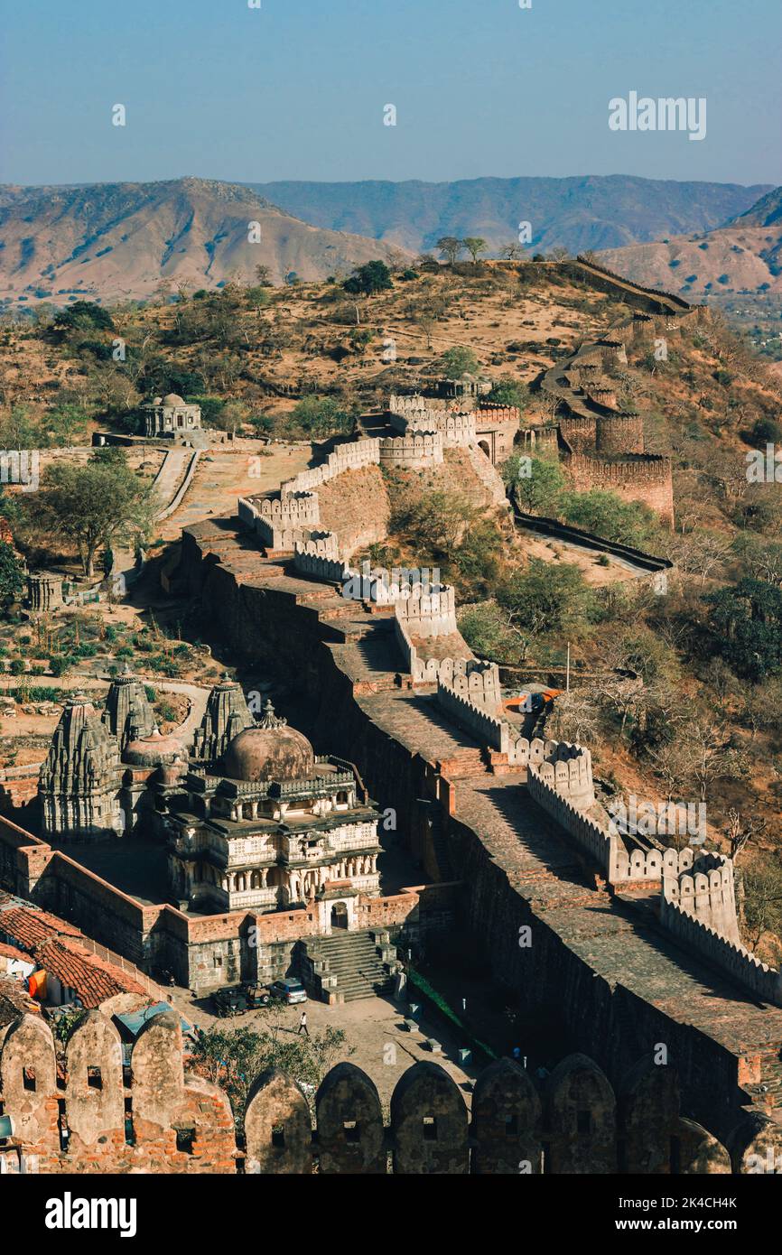 The wall and ruins of Kumbhal fort in India, vertical Stock Photo - Alamy