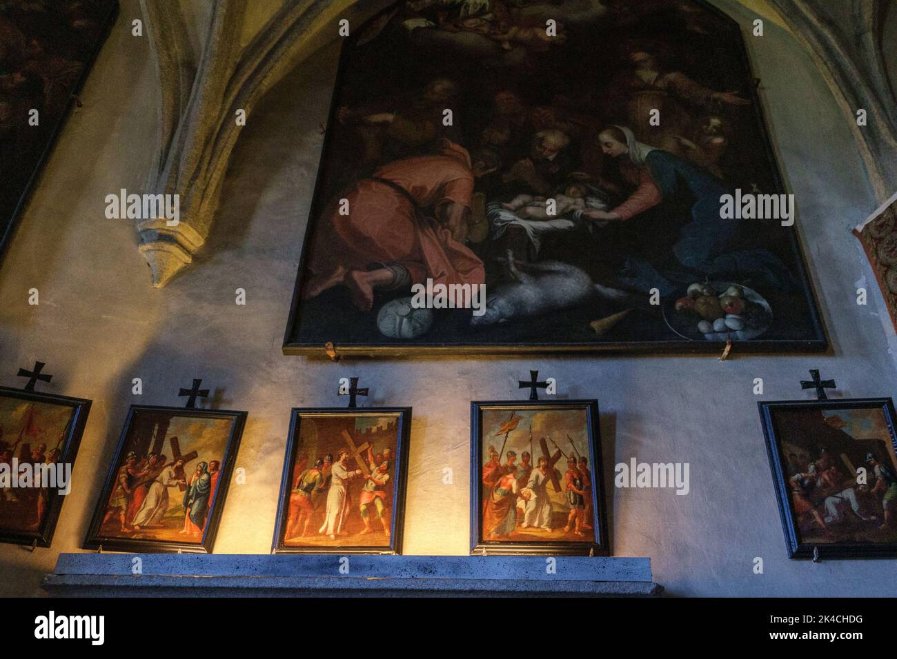 A low angle shot of the depiction of the crucifixion of Christ on the ...