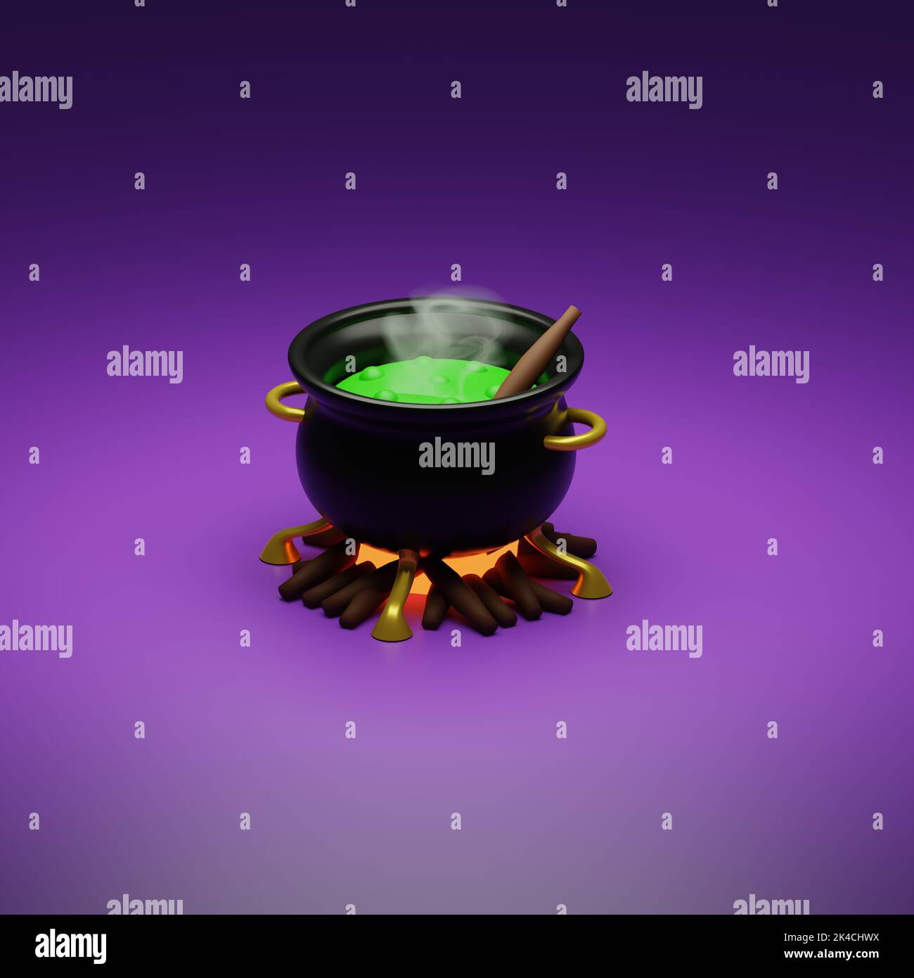 A 3D render of a witch's cauldron on purple background for the ...