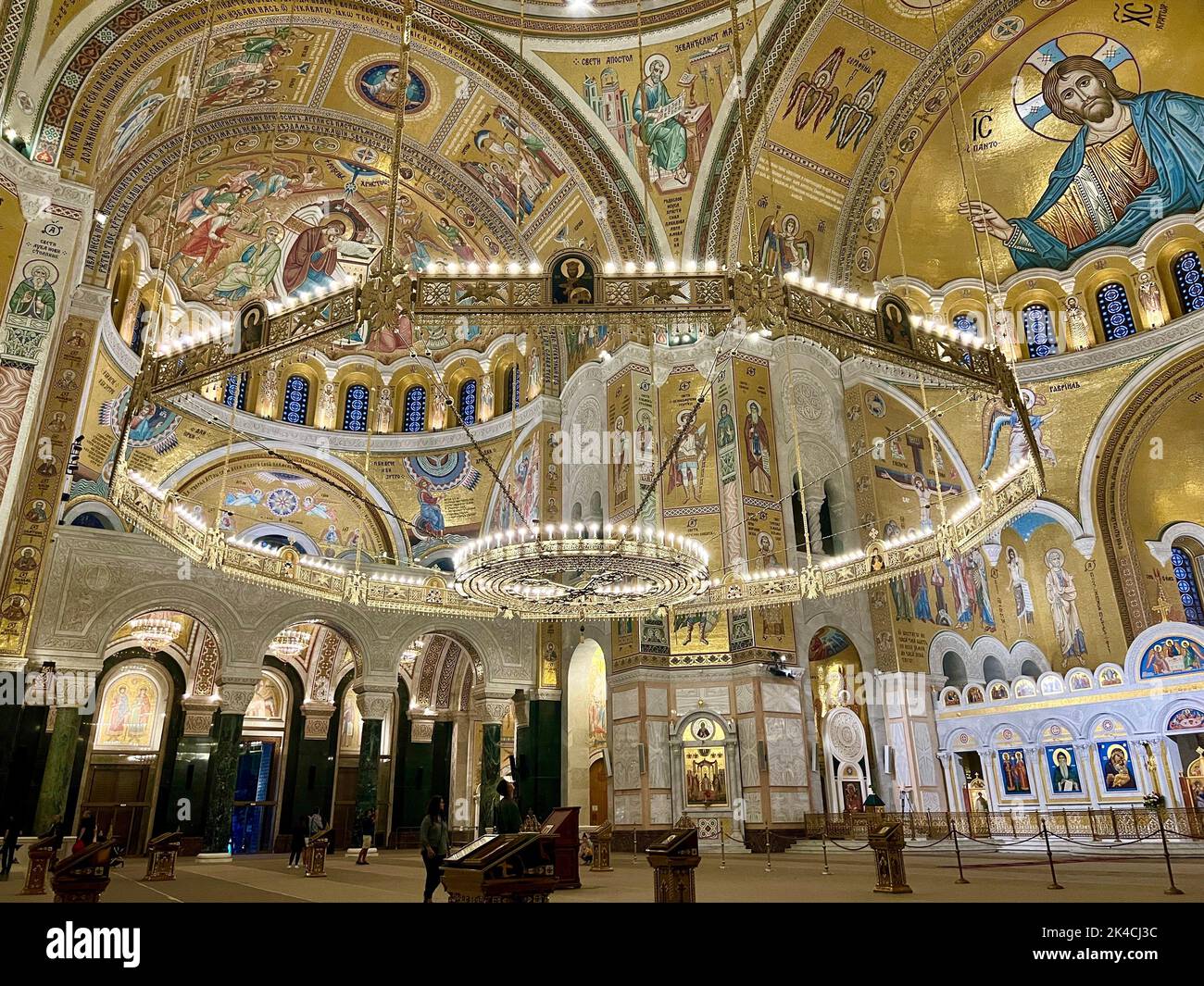 Inside magnificent biggest Orthodox Church temple Saint Sava Sveti Sava ...