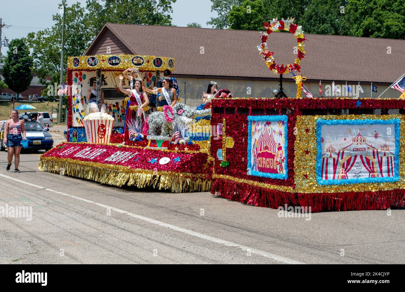 Eau Claire MI USA July 4 2022; High school pageant royalty, wave to the ...