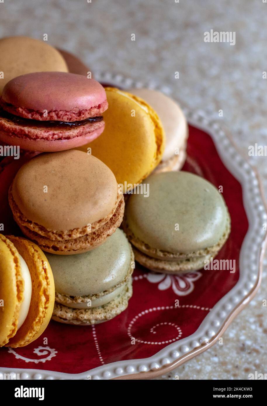 Small plate of sweet filled cookies are made from egg whites and creamy ...