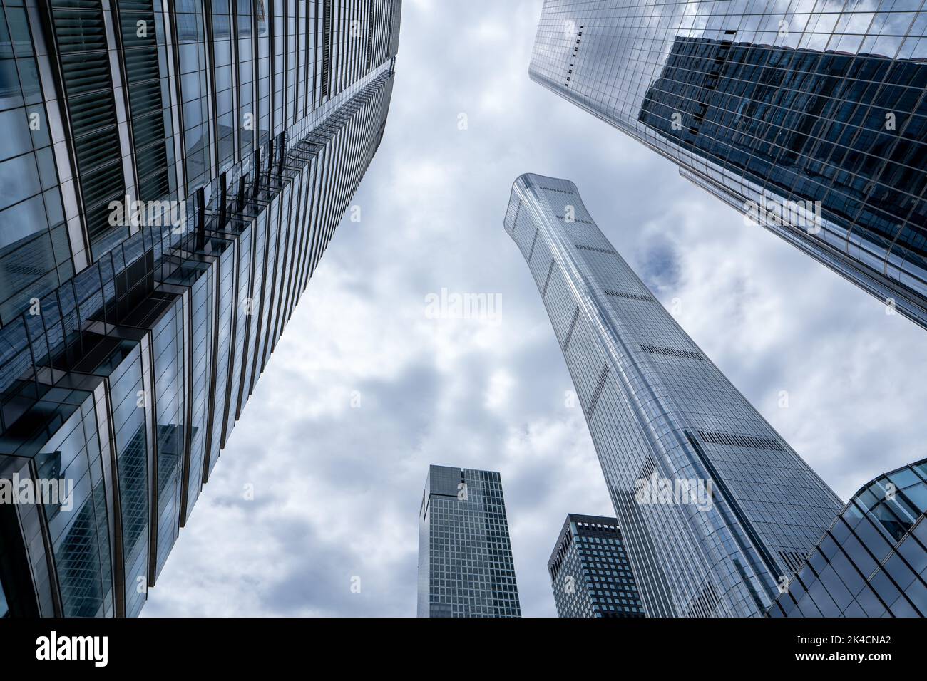 low angle view of modern office buildings. the whole skyline is main ...