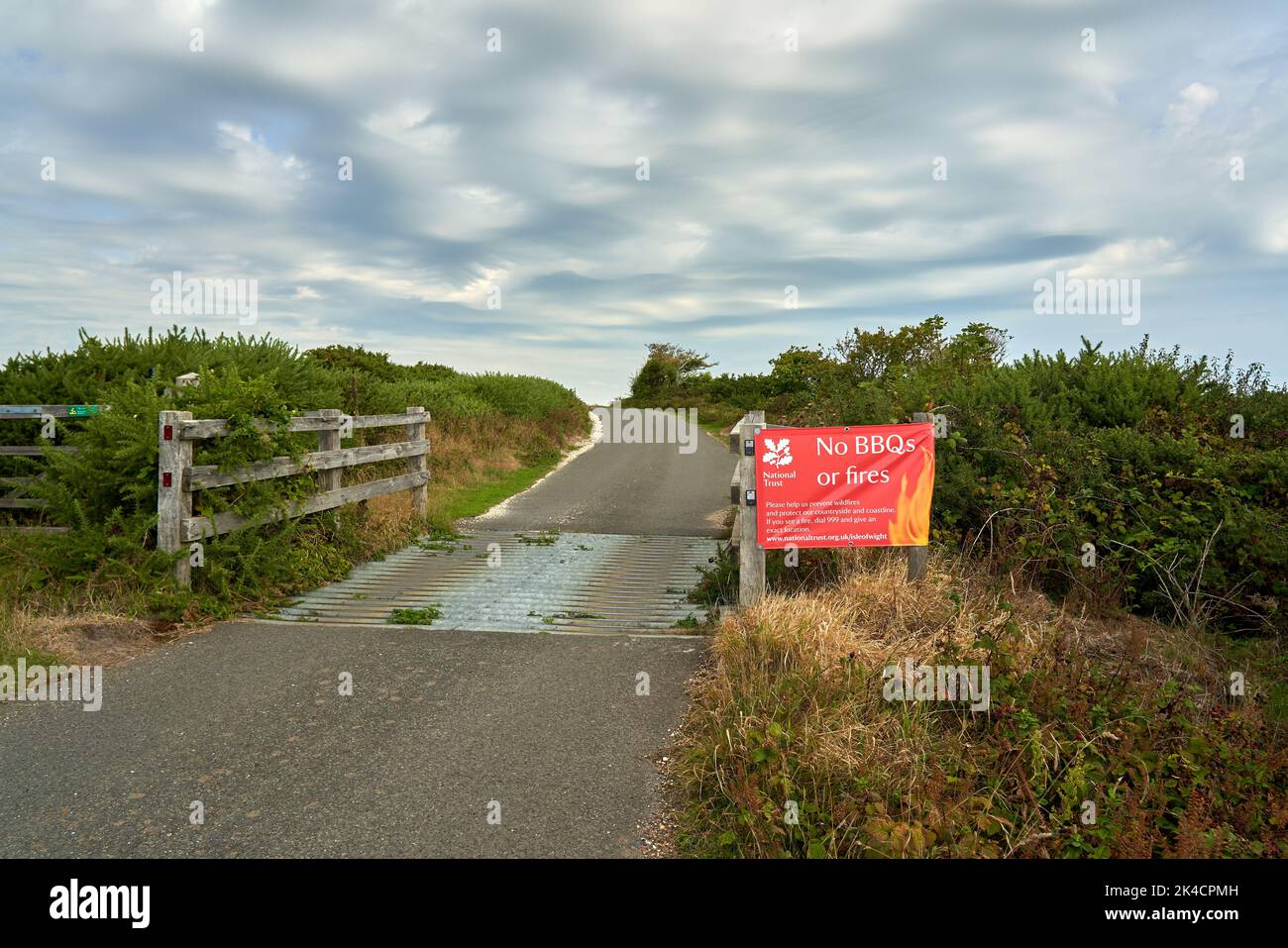 A National Trust sign on the road warning against BBQs and fires on ...
