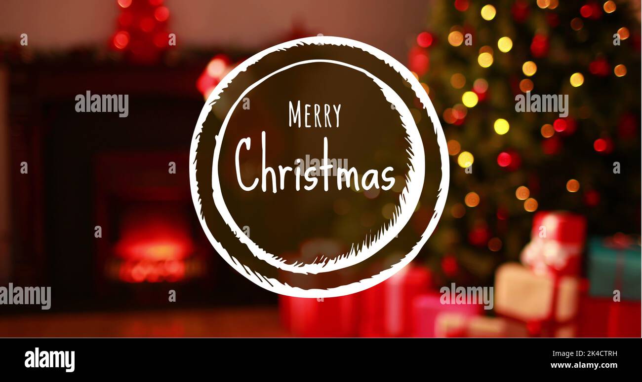 Composition of christmas season's greetings over christmas tree ...