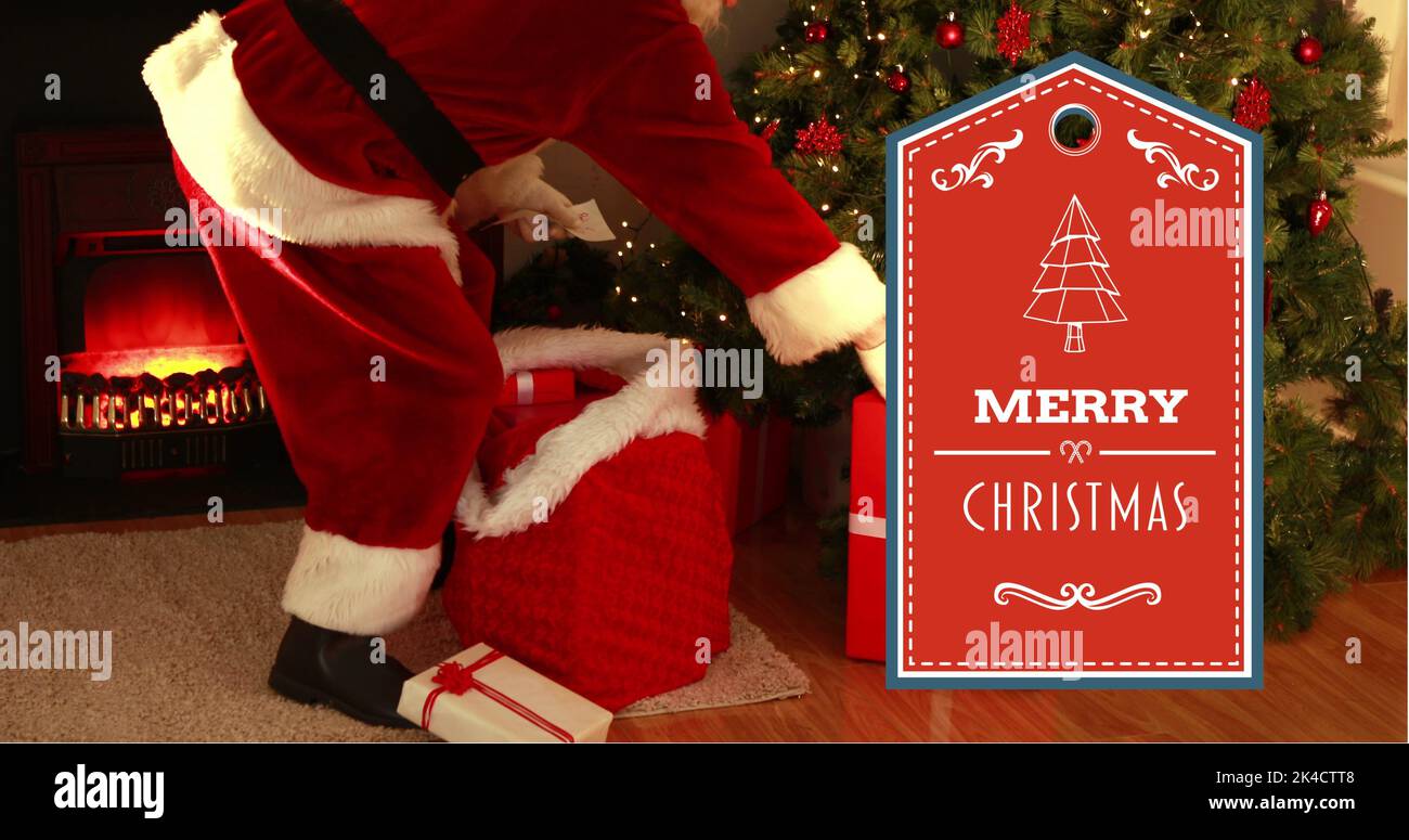 Composition of christmas season's greetings over christmas decoration ...