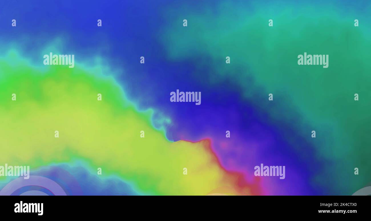 Image of abstract, liquid clouds of merging yellow, blue and green. Art ...