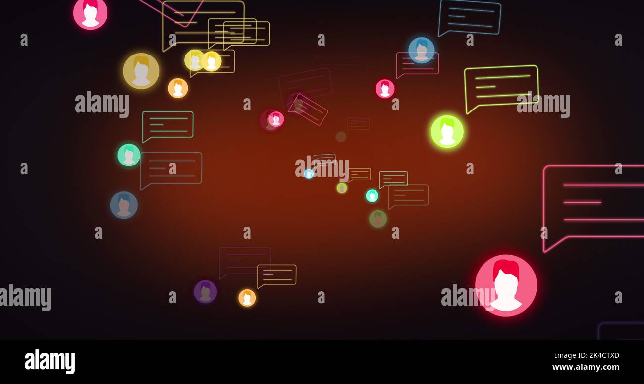 Image of colourful social network people icons and speech bubbles on ...