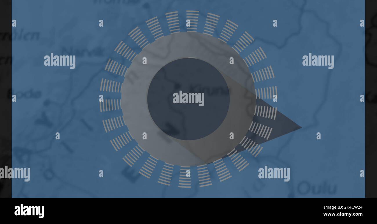Image of circular grey scanner processing over part of blue map ...