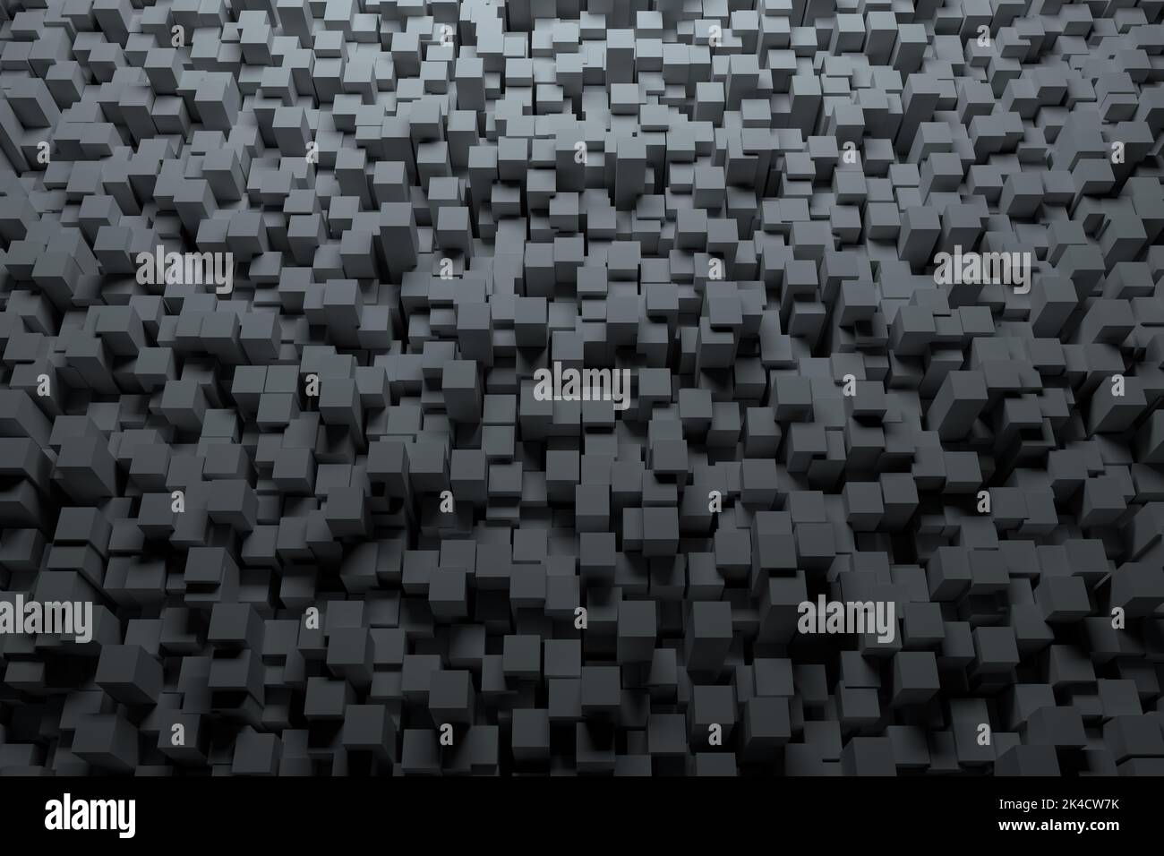 Abstract illustration of 3d grey blocks against black background ...