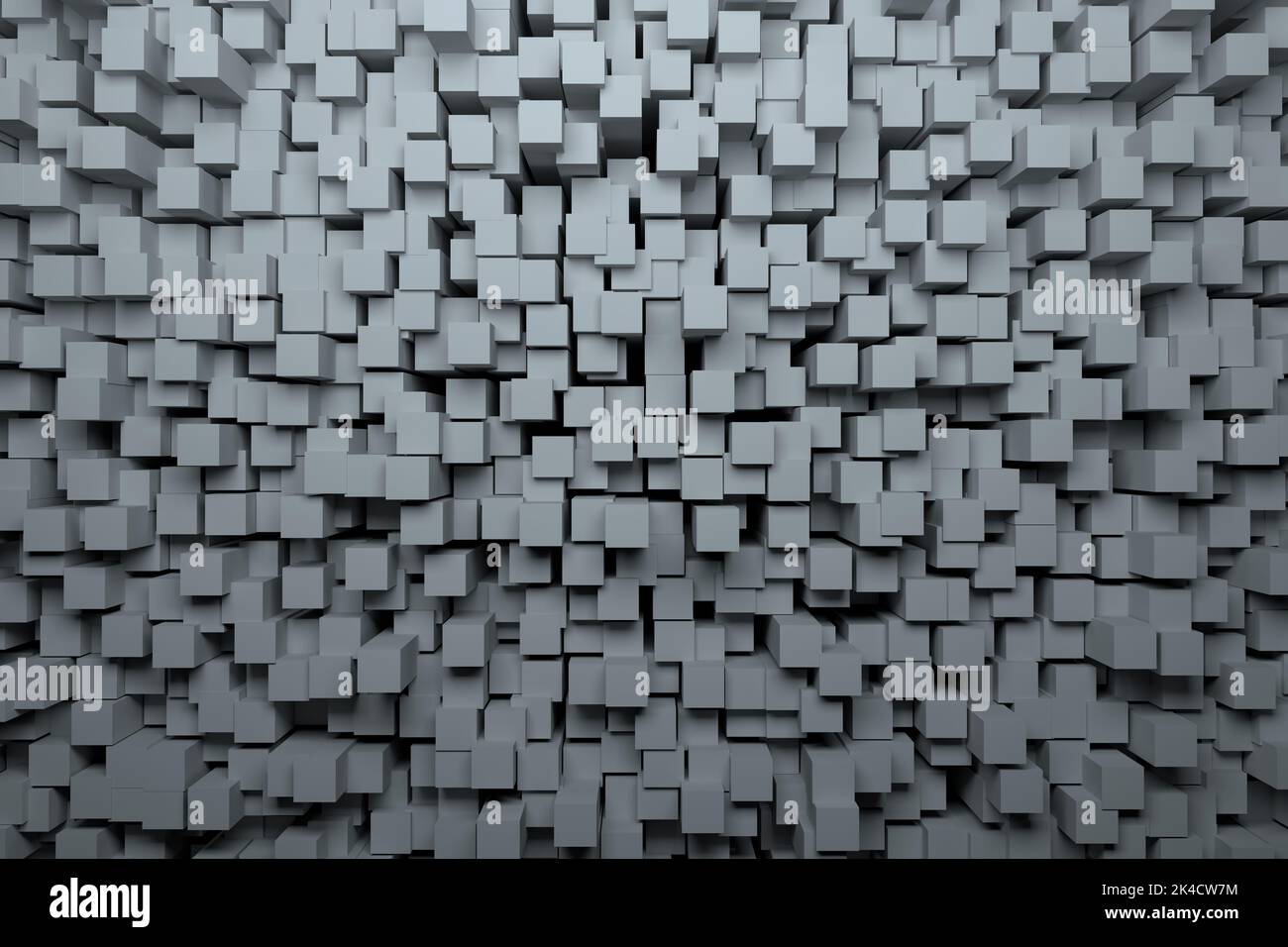 Abstract illustration of 3d grey blocks against black background ...