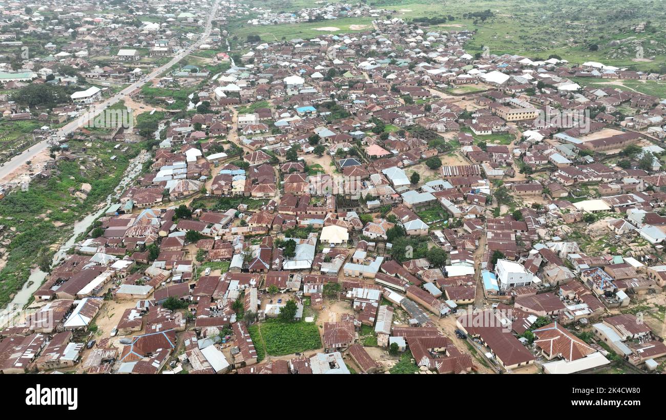 An aerial high city view of neighbourhood in Jos, Nigeria Stock Photo ...