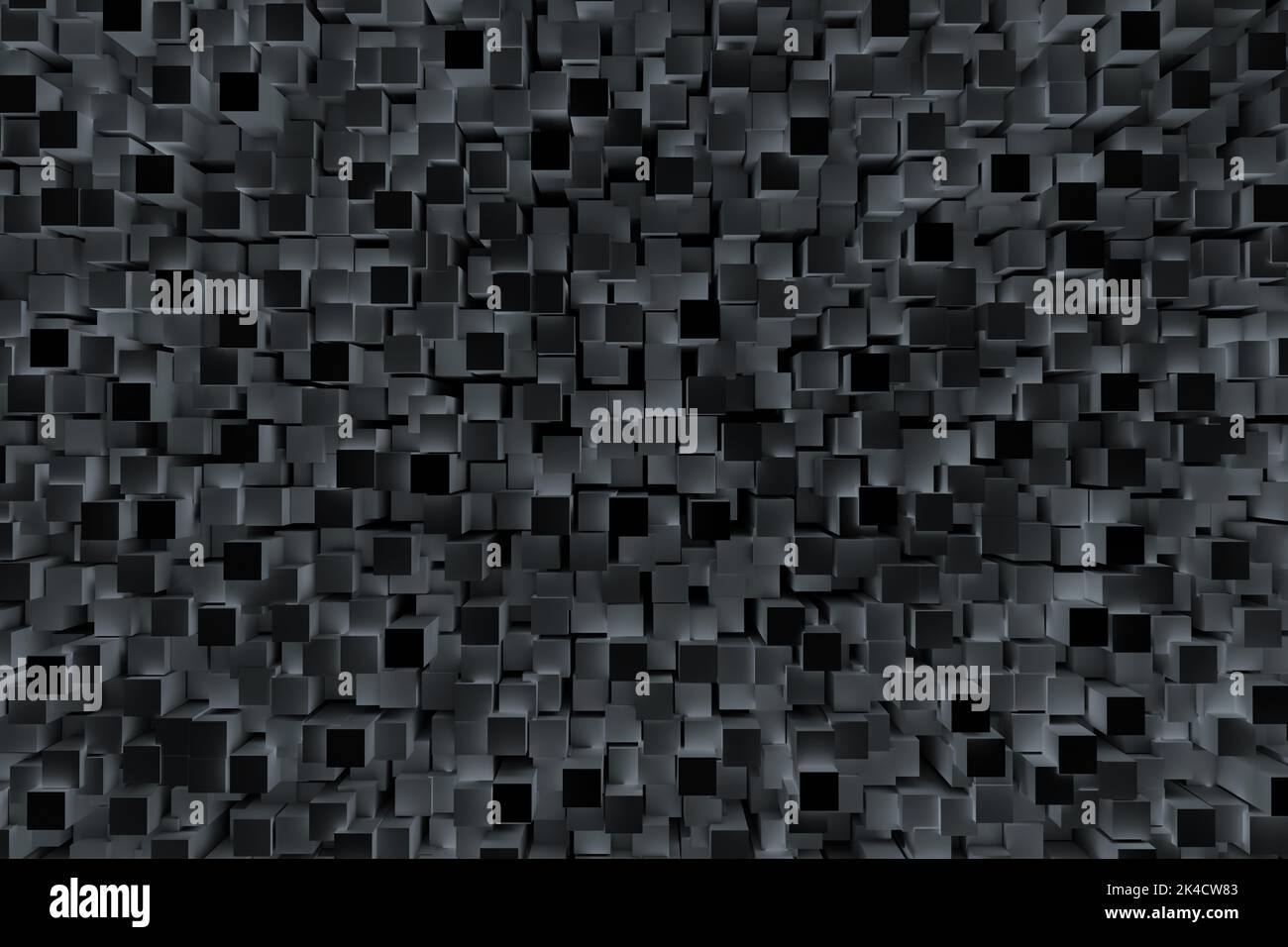 Abstract illustration of 3d grey blocks against black background ...