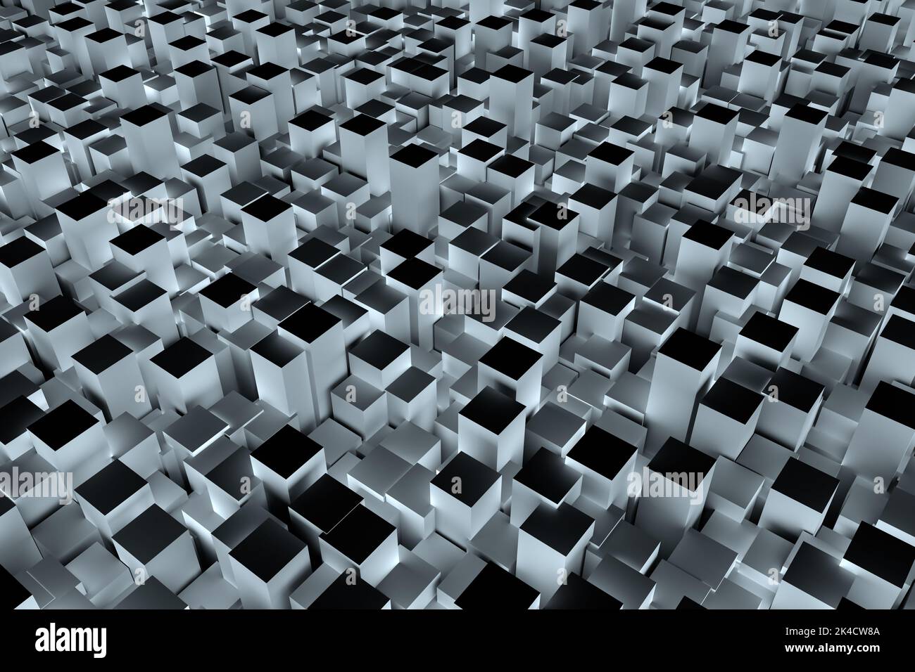 Abstract illustration of 3d grey blocks against black background ...