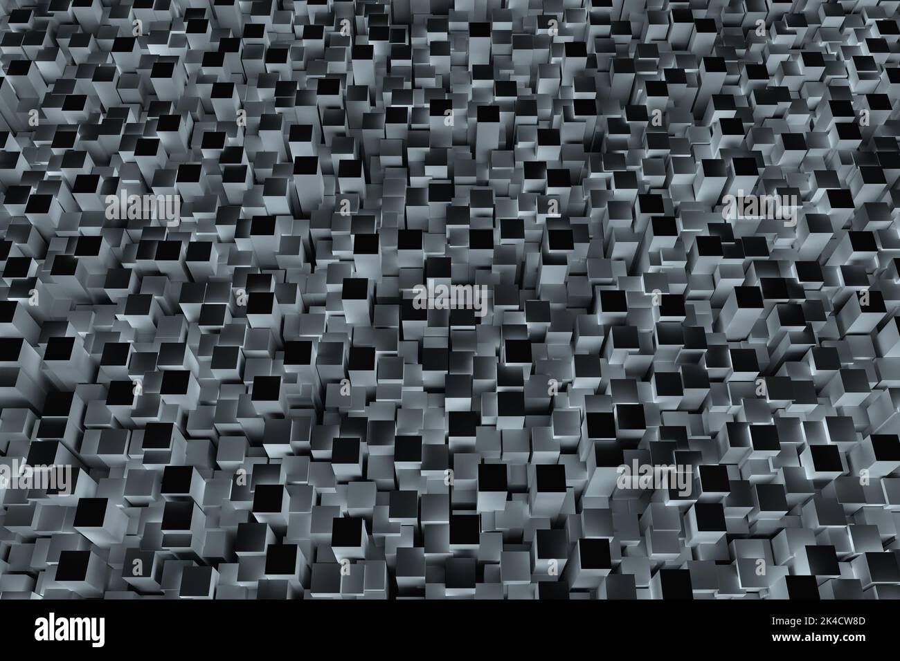 Abstract illustration of 3d grey blocks against black background ...