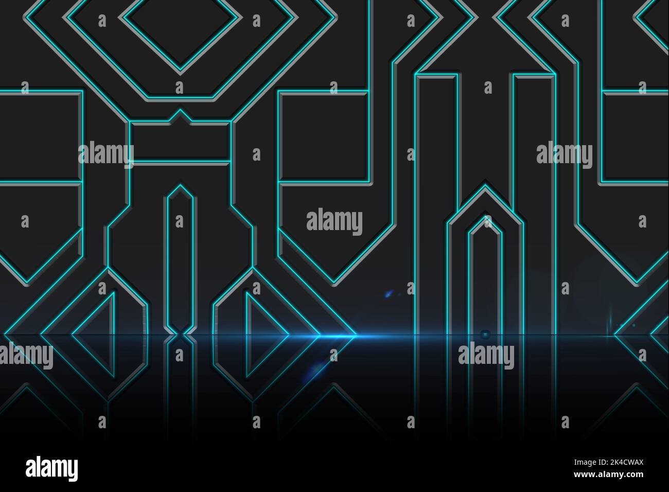 Abstract illustration of green neon geometrical shapes against black ...