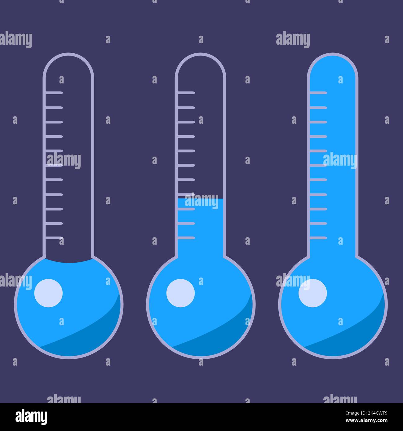 A design of blue thermometers with different levels on dark gray ...