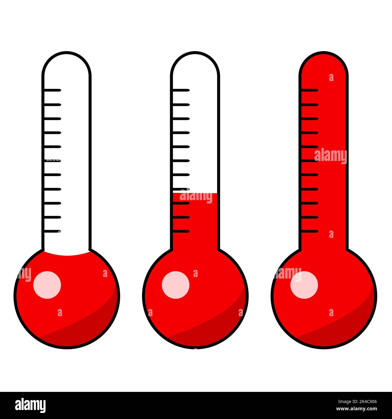 A design of red thermometers with different levels on white background ...