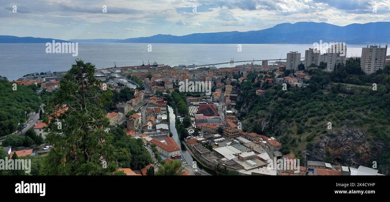 The city center and harbor of Rijeka from the Trsat Fortress in Croatia ...