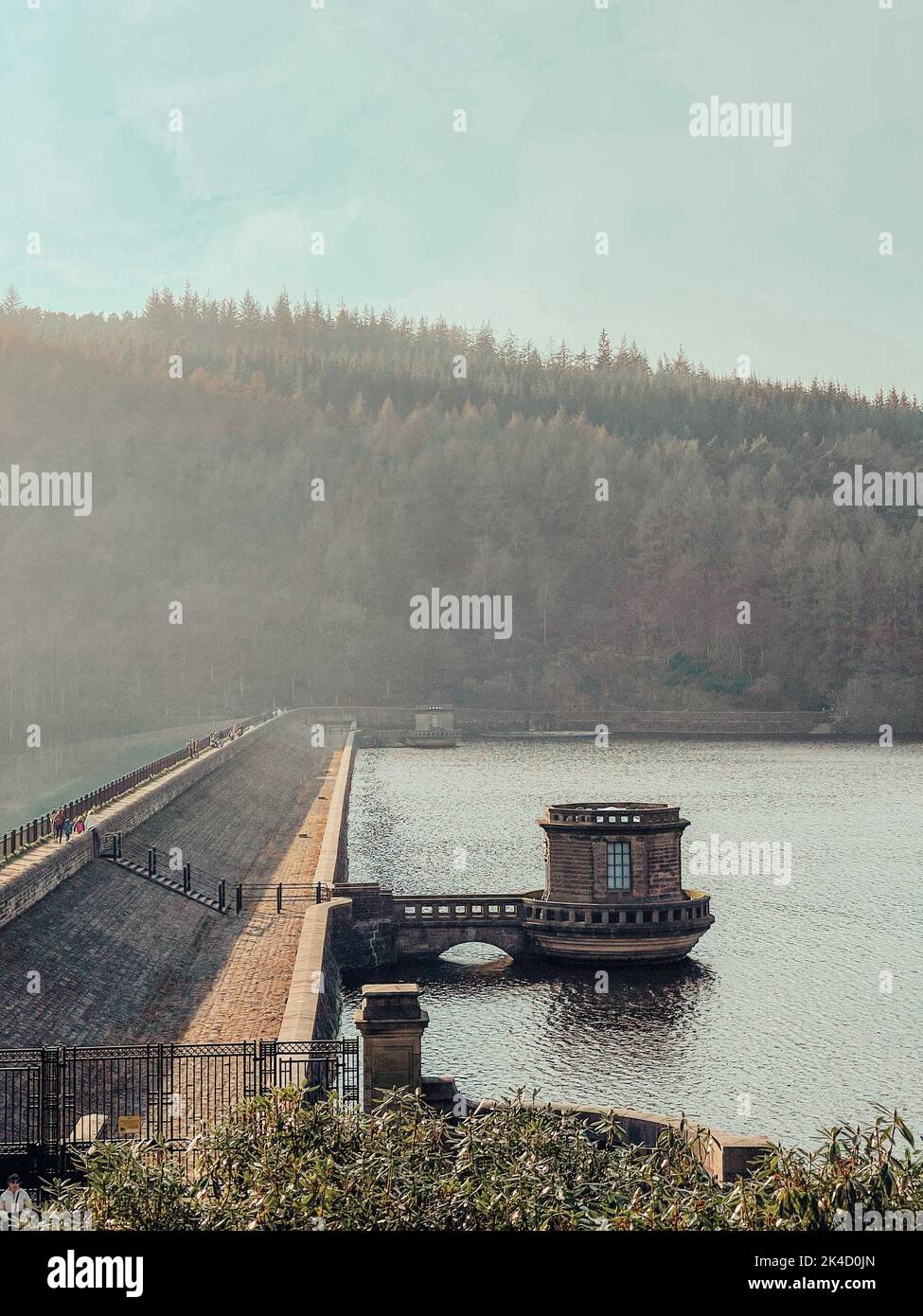 A vertical closeup of the Ladybower Reservoir in Derbyshire, England ...